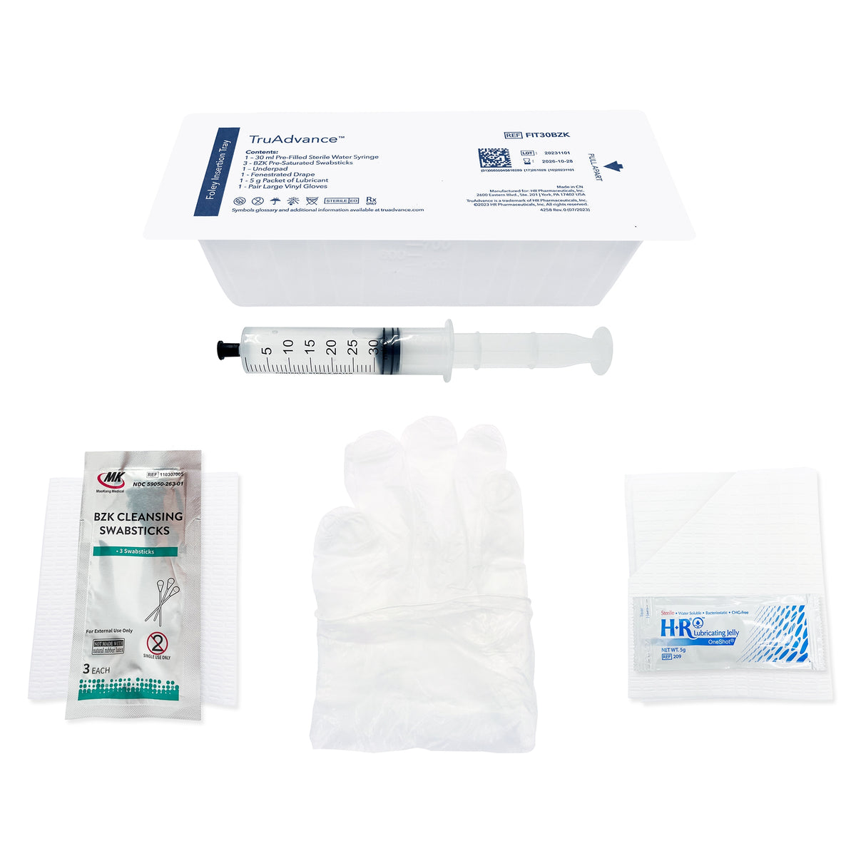 TruAdvance Foley Insertion Tray with 30mL Water Syringe and BZK Swabst ...