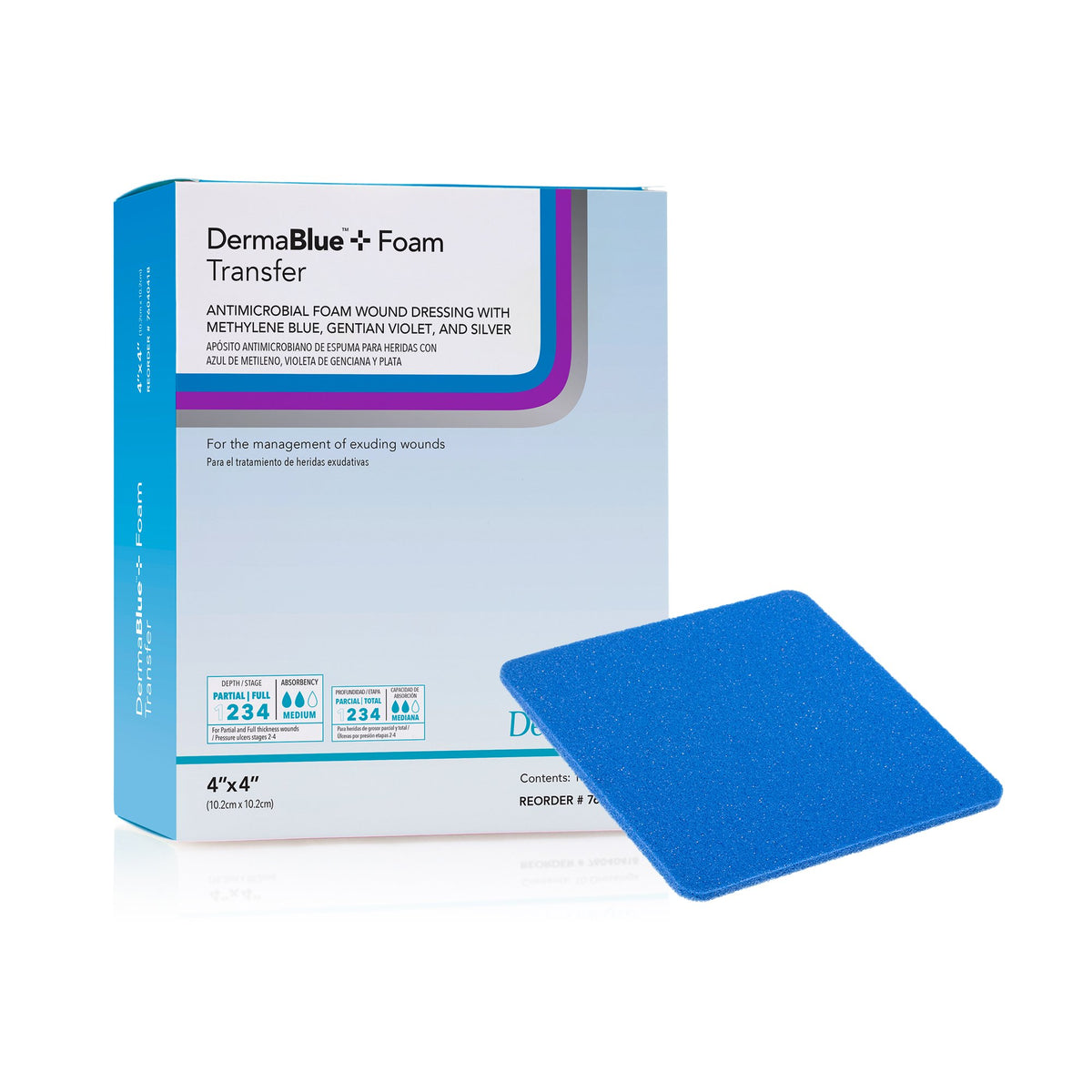 DermaBlue+ Foam Transfer Antimicrobial Foam Dressing, 4" x 4" – Save ...