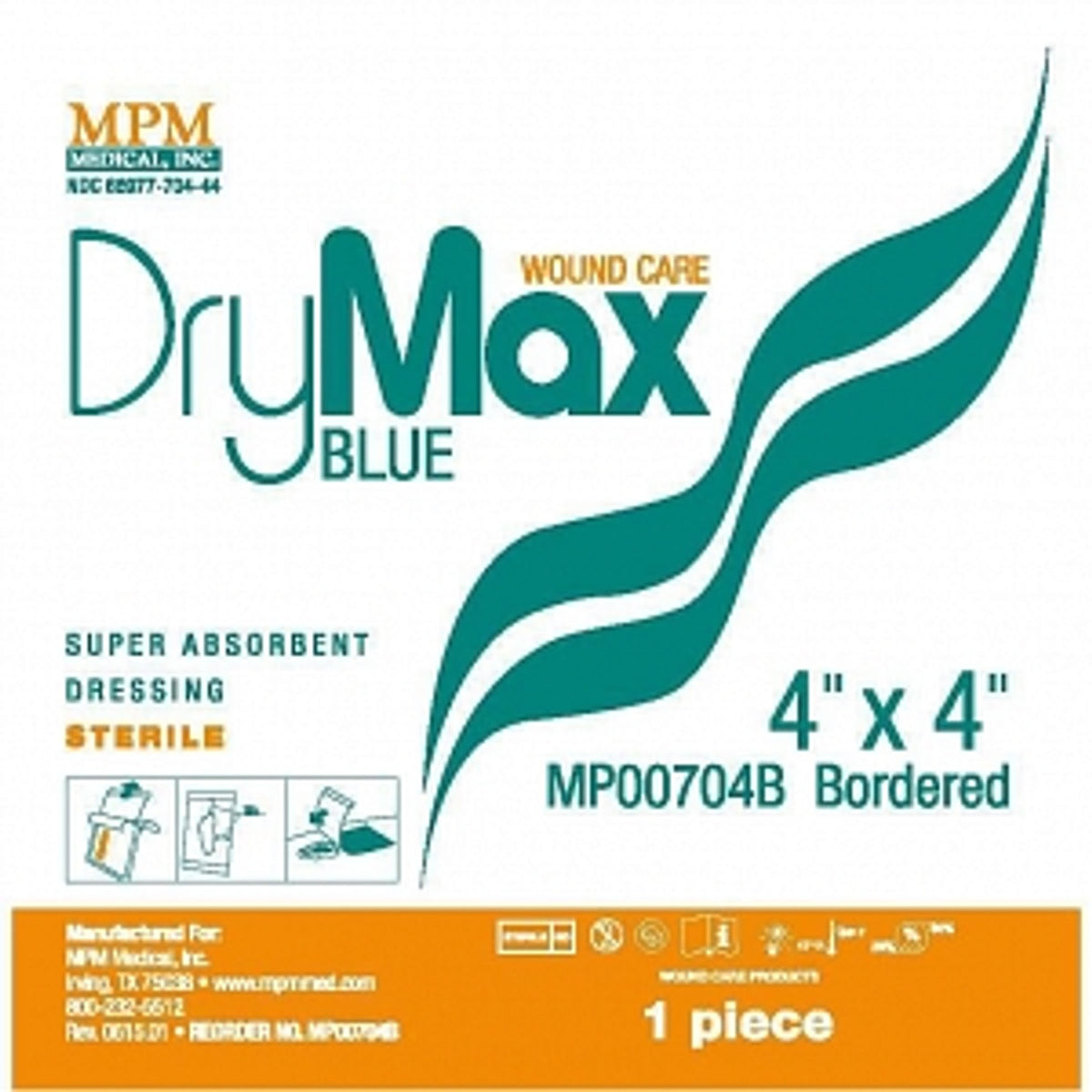 DryMax Blue Bordered Super Absorbent Dressing, 4" x 4" with 2" x 2" Pa ...