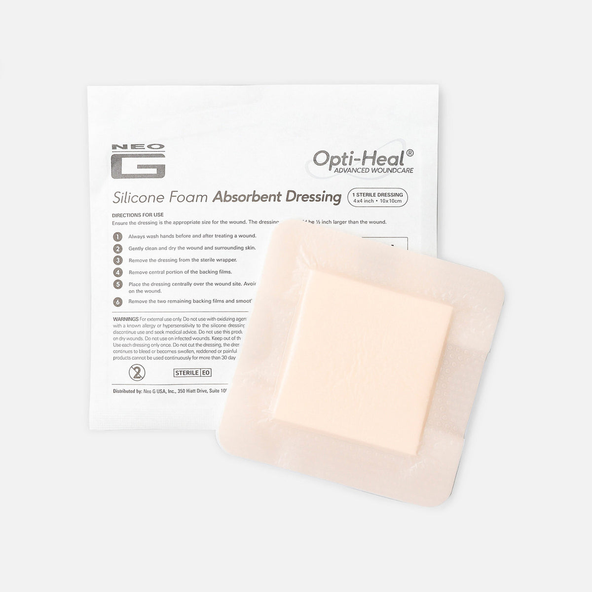 Neo G Silicone Foam Absorbent Dressing, 4" x 4" – Save Rite Medical