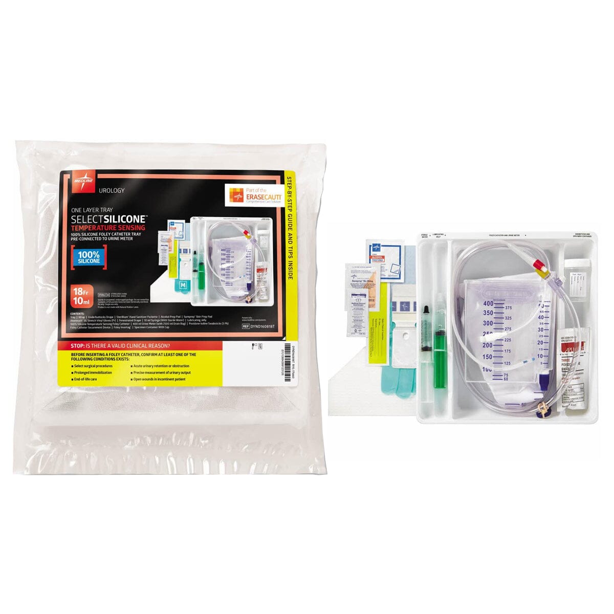 100% Silicone Foley Catheter Tray, Temperature Sensing, 2-Way, 400mL U