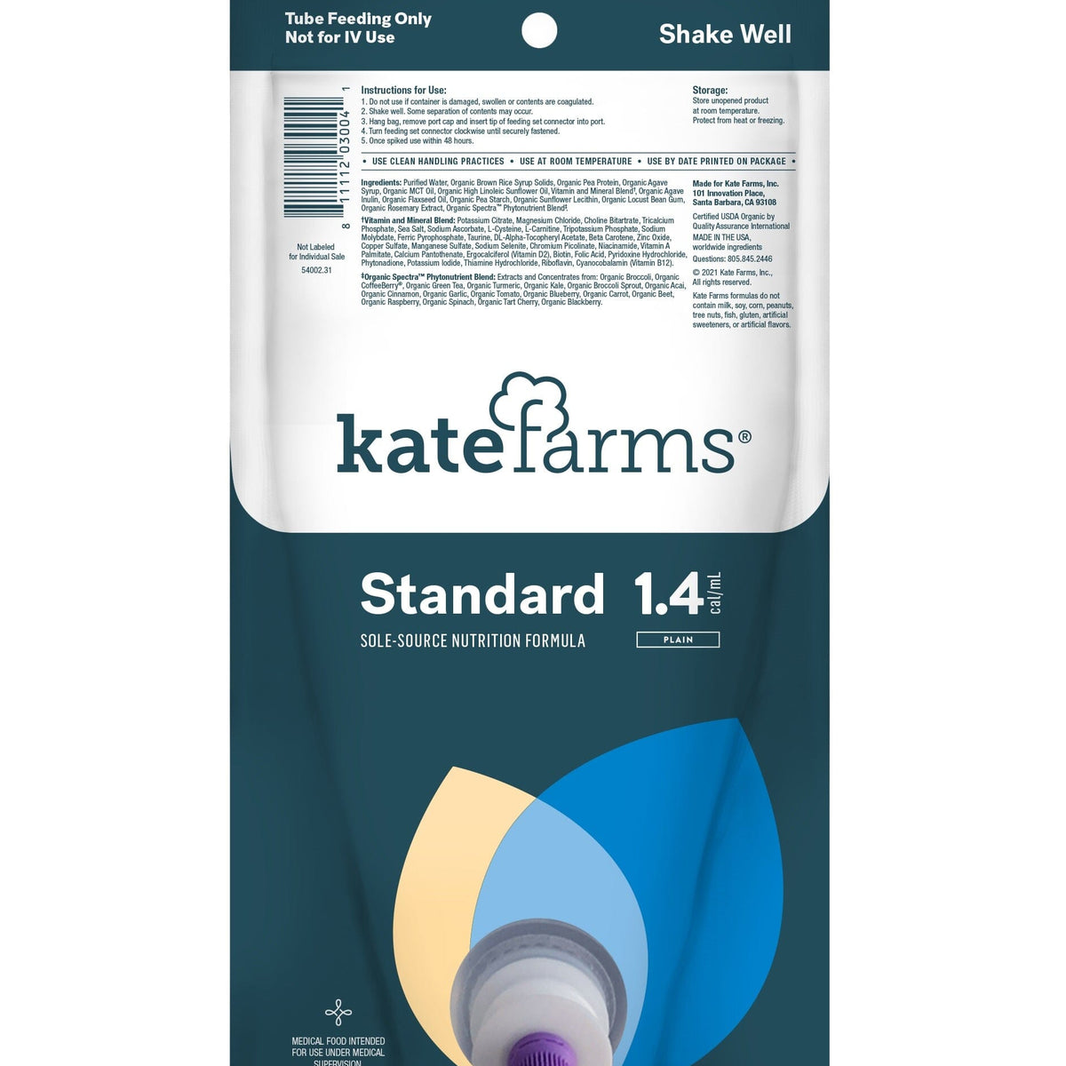 Kate Farms Standard 1.4 Plain, Closed System, Ready-to-Hang, 1000 mL ...