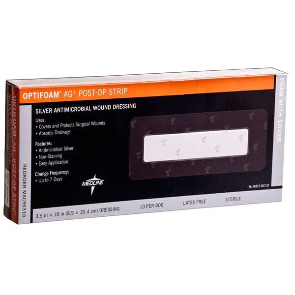 Optifoam® Ag+ Foam Dressing, Antimicrobial Post-Operative Strip, 3.5"