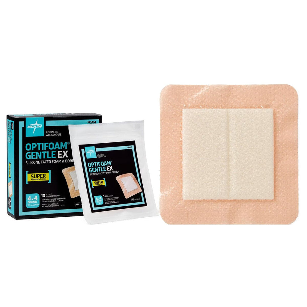 Optifoam® Gentle EX Silicone-Faced Foam Dressing, with Border, 4" x 4"